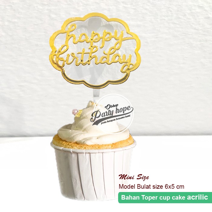 Jual Topper cake hbd bulat mini / cake Topper Happy Birthday Gold ...