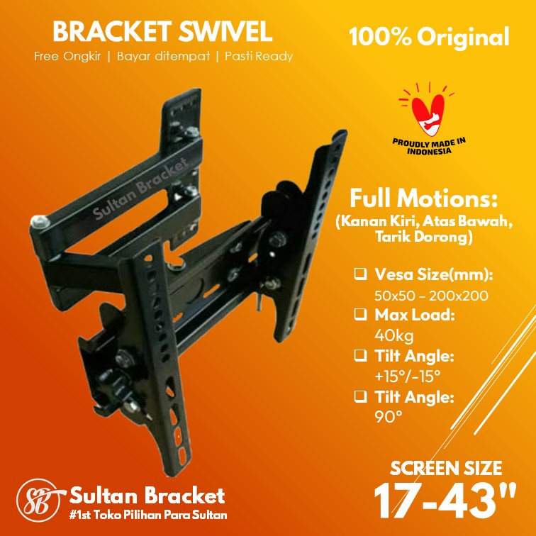 Jual Bracket TV Lengan/Swivel 22 24 32 40 42 43 inch Putar Kanan Kiri ...
