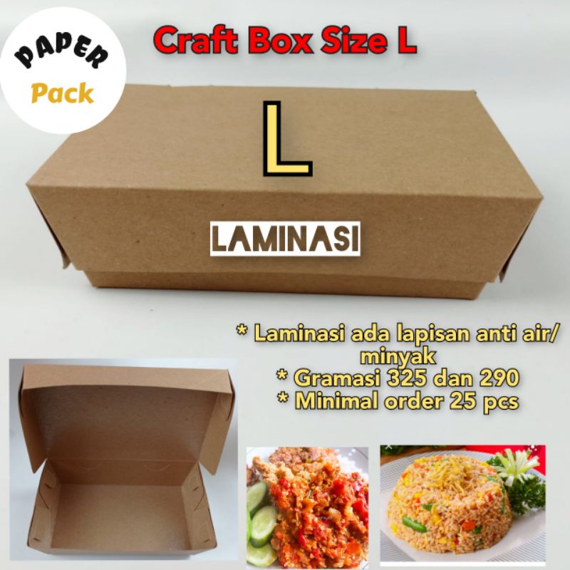 SIZE L/ paper lunch box dus craft LAMINASI dus makanan nasi goreng dus ...