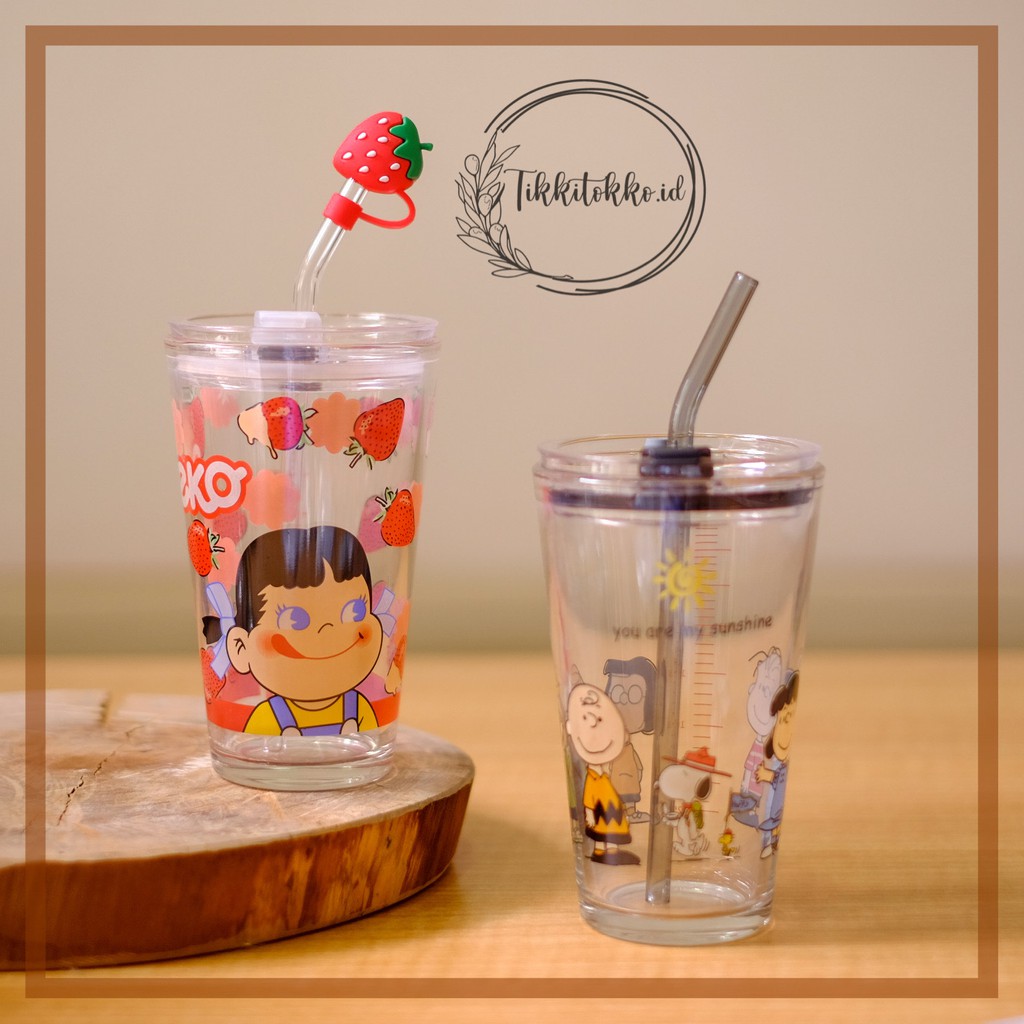 Jual Gelas Tumblr Kaca Bening Gelas Mug Gelas Kaca dengan Tutup Anti ...