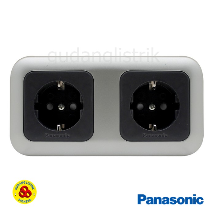 Jual Panasonic Stop Kontak 2G WEJP11222MYX 2 Gang Double Metallic Silver | Shopee Indonesia