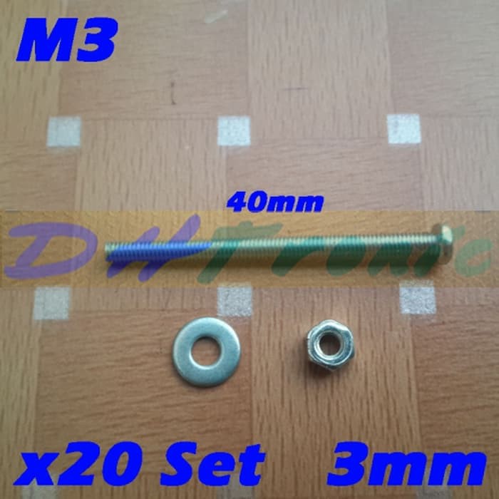 Jual x20 Set Baut Mur Ring Ukuran M3 x 40 ( JP 3x40) M3x40mm Baut Diameter 3mm Panjang 40mm isi ...