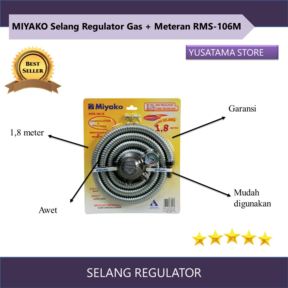 Jual selang gas regulator kompor paket perlengkapan rumah miyako + Meteran RMS-106M murah ...