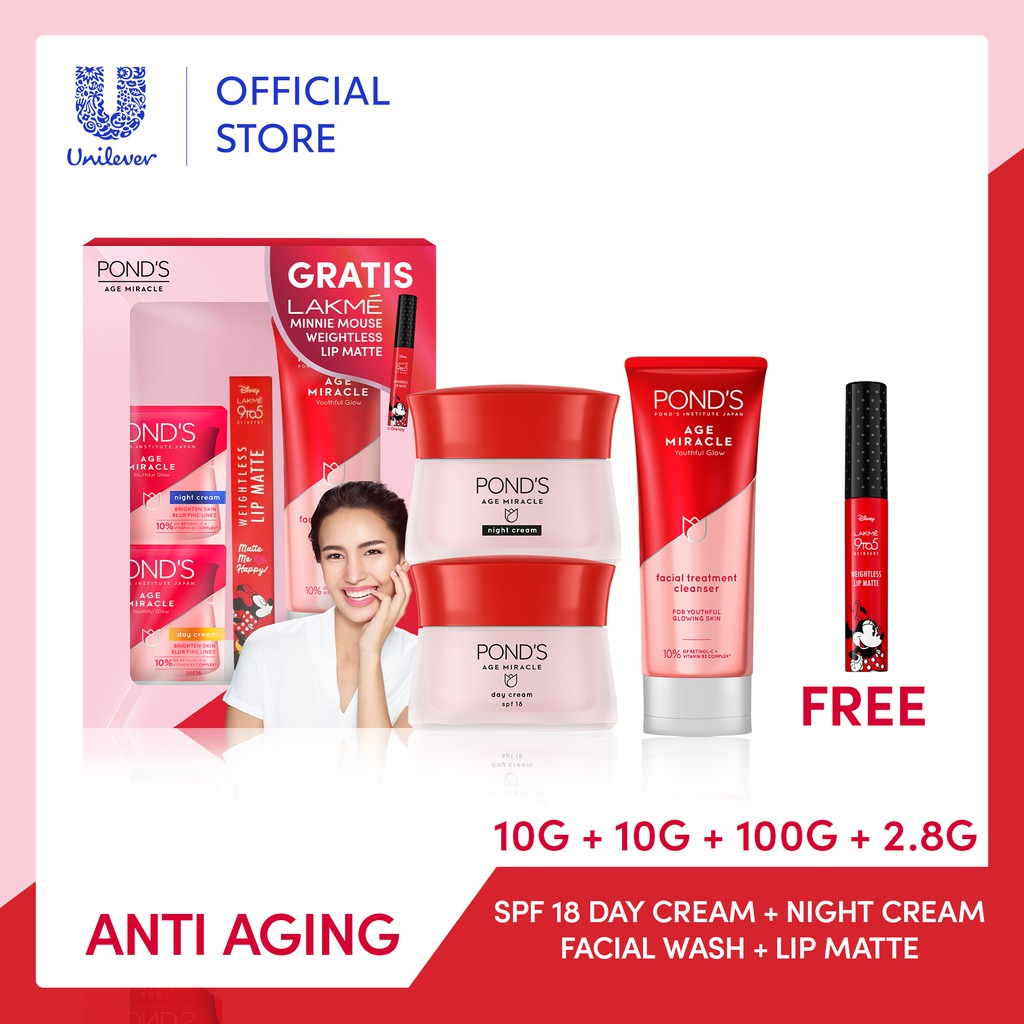 Jual Ponds Age Miracle Starter Kit Moisturizer Anti Aging+Glowing with ...