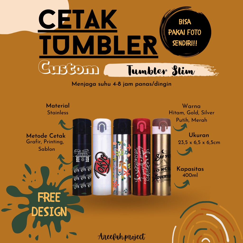 Jual Tumbler Custom TUMBLER SLIM 400ml Cetak Grafir/Sablon/UV Print ...