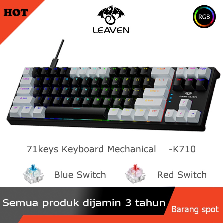 Jual DARK ALIEN K710 keyboard mechanical tkl RGB wired type-c blue ...