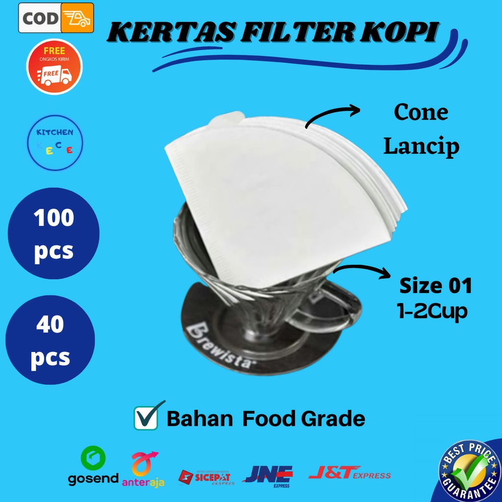 Jual Saringan Filter Kopi Kertas Ukuran V01 V60 1-2 CUP 100Pcs Tanpa ...