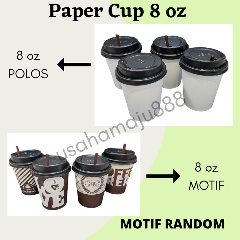 Jual (50set) Paper Cup 8 oz + Tutup + Sedotan / Gelas Kertas / Gelas Kopi Kertas / Komplit Set ...