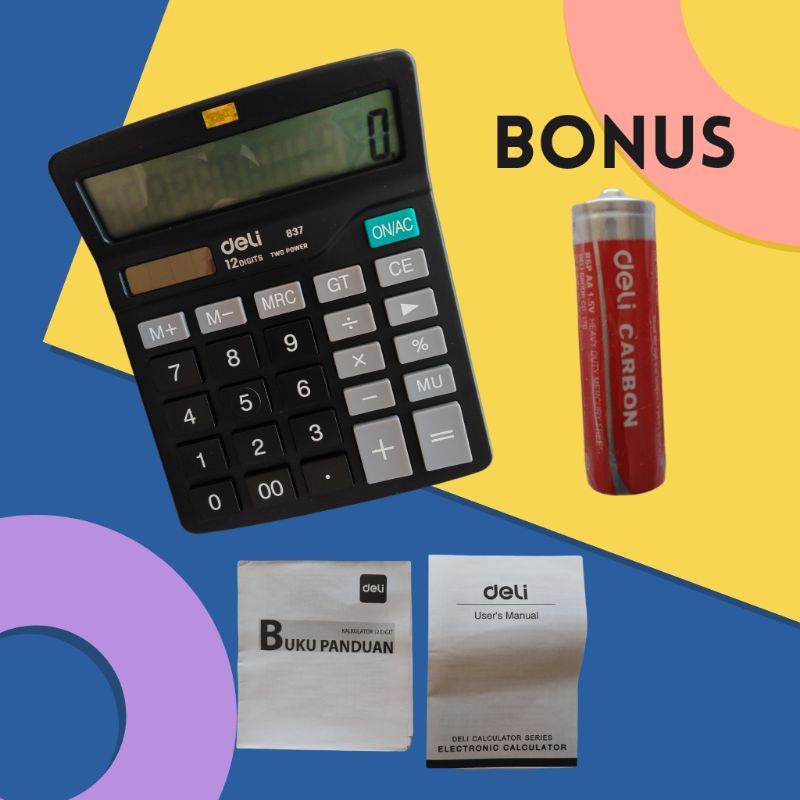 Jual FREE BATERAI Kalkulator Besar Dagang Deli Original Dobel Power ATK ...
