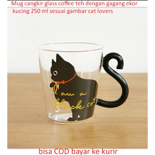 Jual Mug cangkir glass coffee teh dengan gagang ekor kucing 250 ml ...