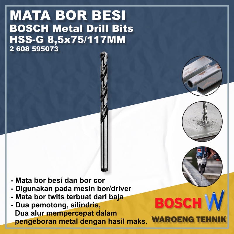 Jual Mata Bor Besi BOSCH Acc HSS-G Metal Drill Bit 8,5 x 75 / 117 mm ...