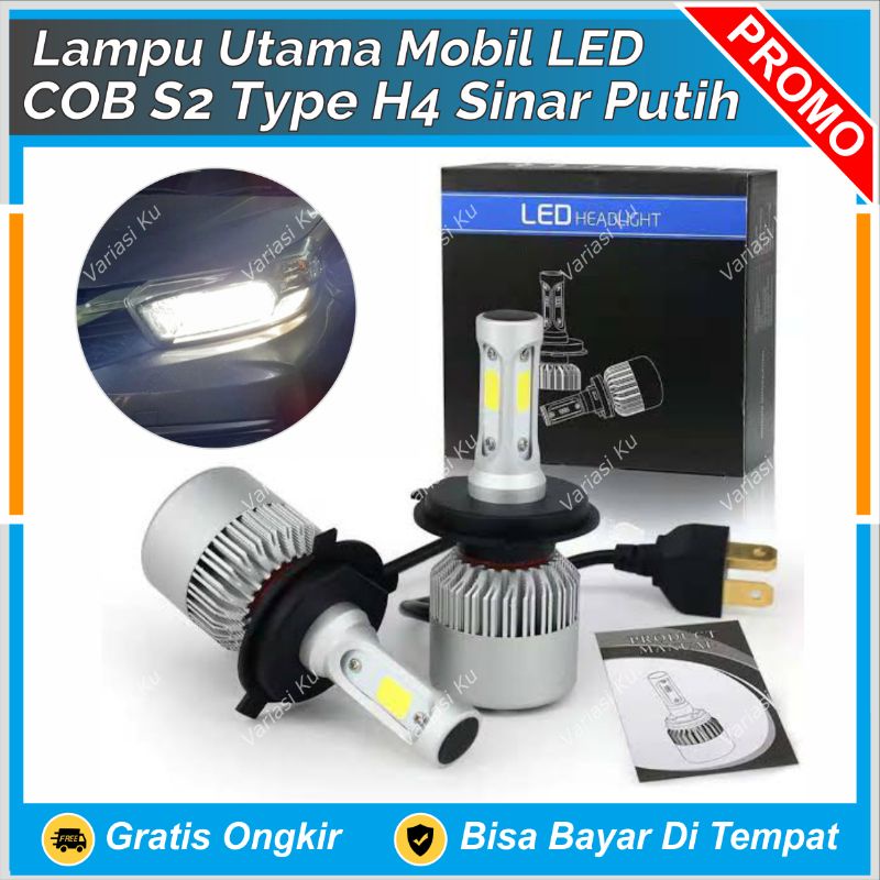 Jual LAMPU LED MOBIL DEPAN UTAMA S2 H4 COB 3 SISI SINAR PUTIH HEMAT ...