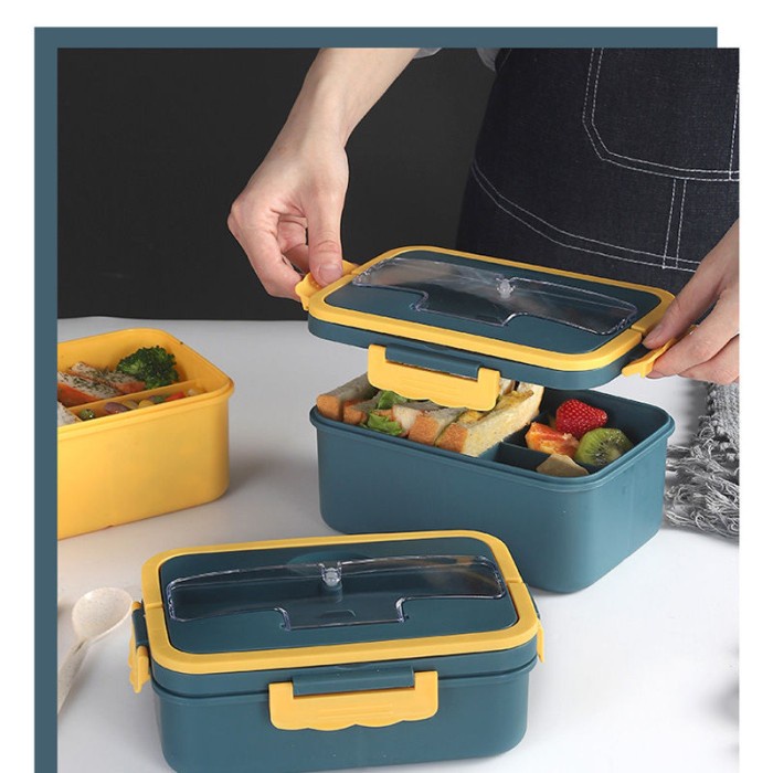 Jual Kotak Tempat Makan / Lunch Box / PP Jerami Gandum / Bento Set 1000ml - Kuning A7 Indonesia ...