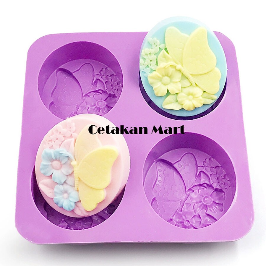 CM Cetakan Sabun Handmade DIY Resin Flower & Butterfly 4 cavity Silikon ...