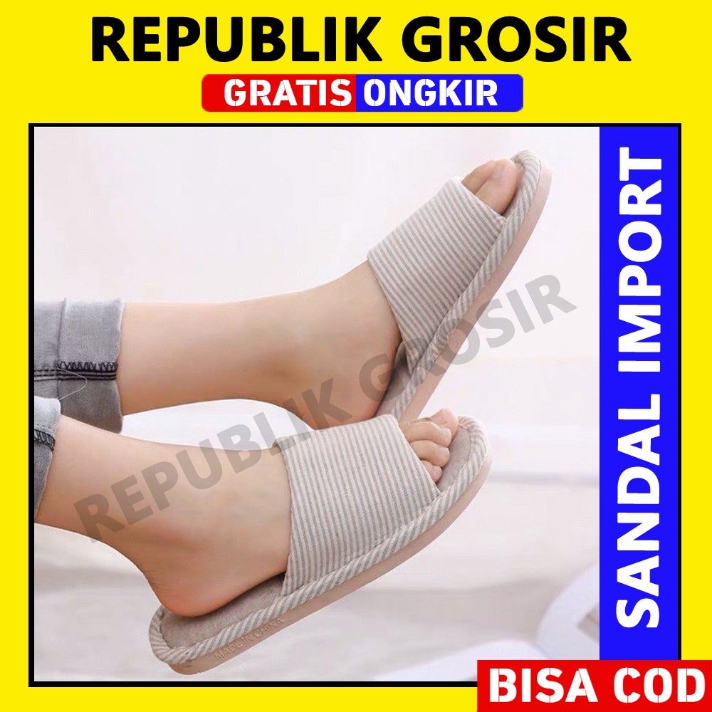 Jual Sandal Rumah Hotel Empuk Nyaman Indoor Halus Motif Garis Slipper ...