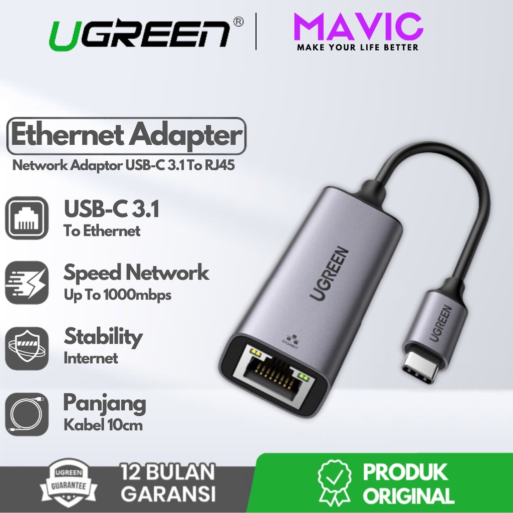 Jual Ugreen CM199 Network Adaptor USB-C Type-C 3.1 to RJ45 Gigabit ...
