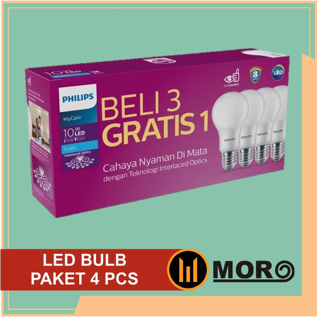 Jual PHILIPS LAMPU LED MULTIPACK 10 WATT BELI 3 GRATIS 1 PAKET ISI 4 ...