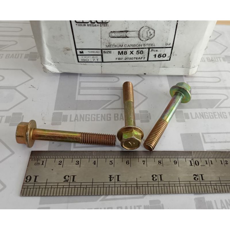 Jual Baut Flange M8 x 50 Kuning / Baut Tapak Kunci 12 Panjang 5cm M8x50 | Shopee Indonesia