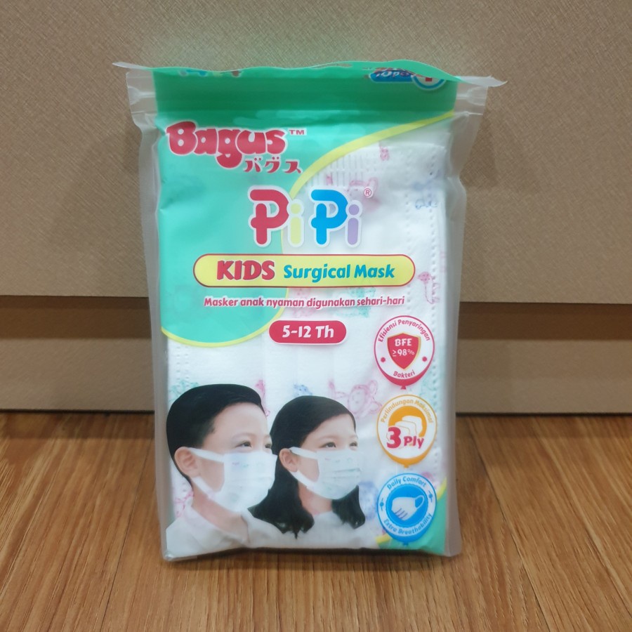 Jual Bagus Pipi Kids Surgical Mask Masker Anak 3 Ply Isi 10 Pcs ...