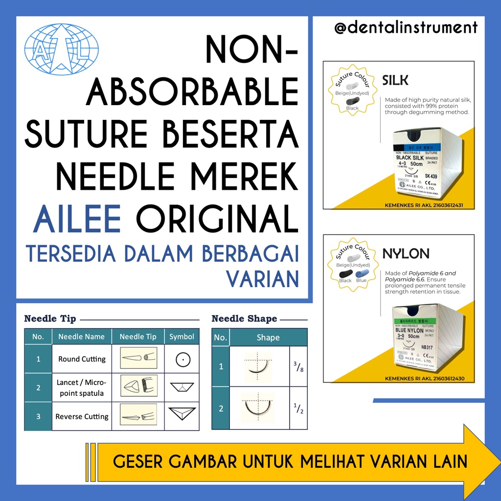 Jual Non Absorbable Suture / Benang Jahit Bedah Merek Ailee Original ...