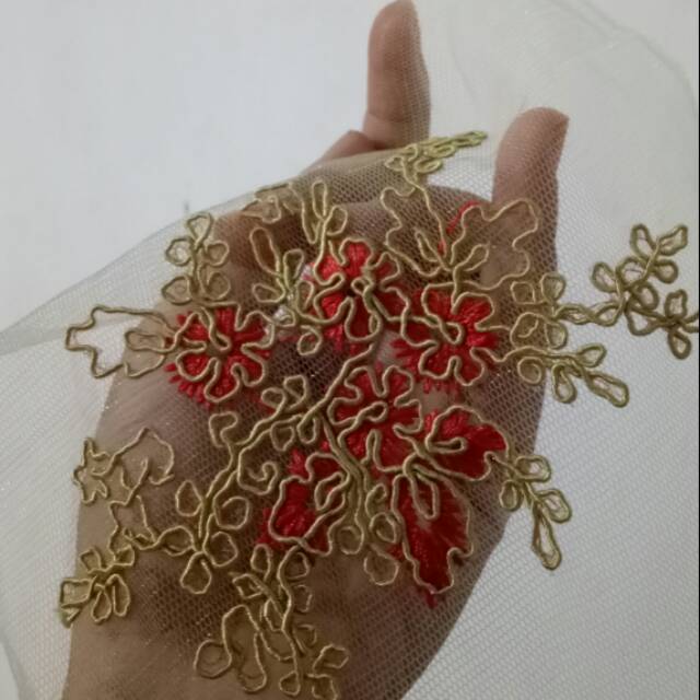 Jual Perca brokat/aplikasi brokat/bunga bordir | Shopee Indonesia