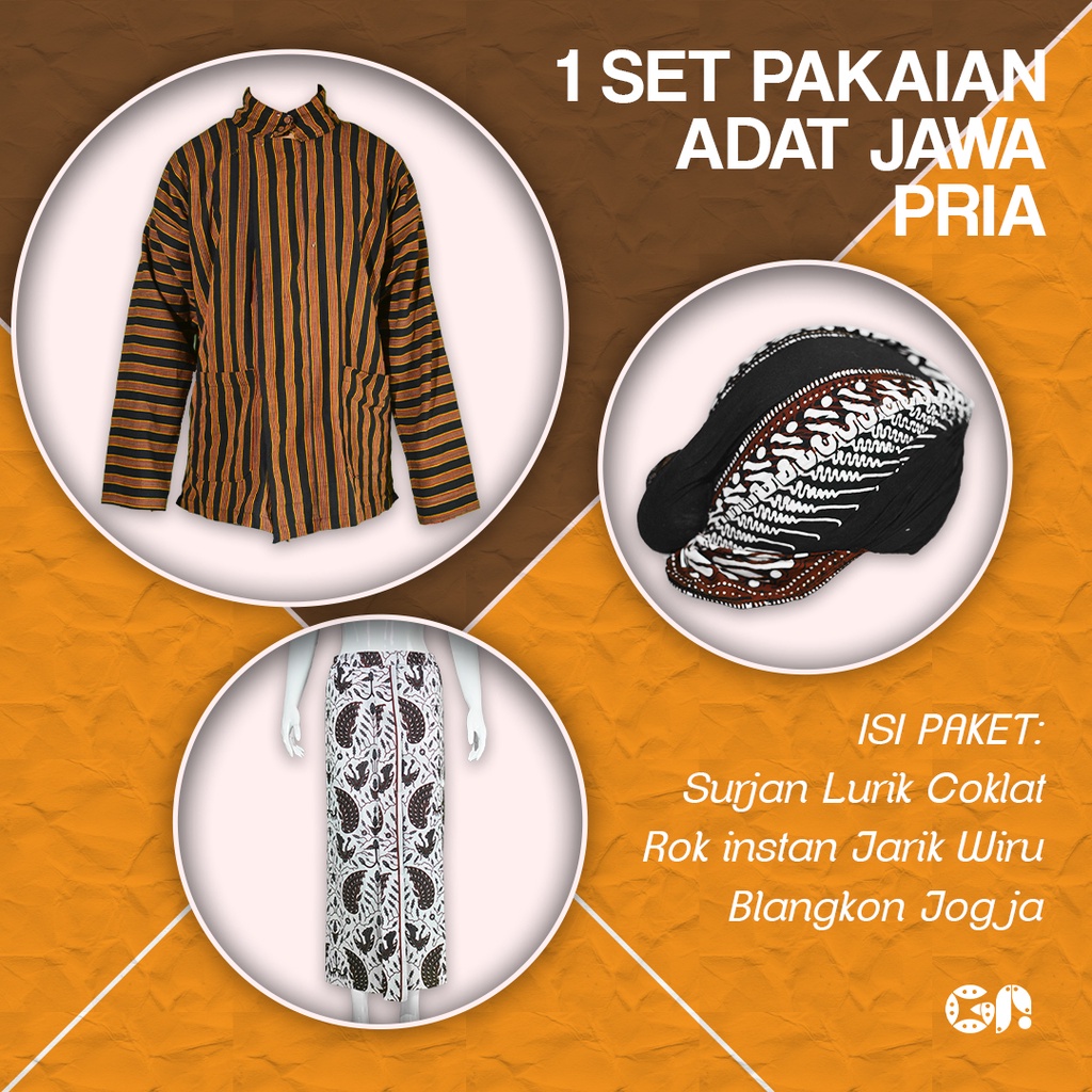 Jual Pakaian Adat Jawa Jogja Pria Dewasa 1 set: Surjan, rok wiru, Blangkon | Shopee Indonesia