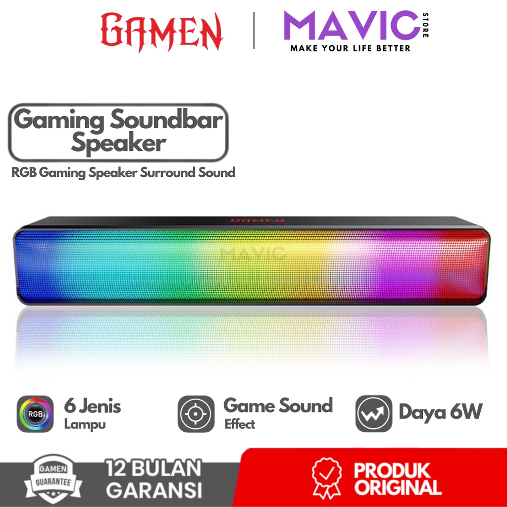 Jual GAMEN GS8 Soundbar Gaming RGB Light Bass Komputer Laptop Speaker ...