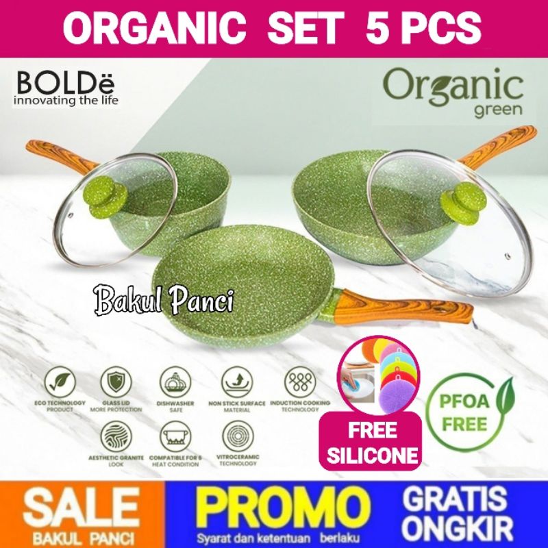 Jual BOLDe ORGANIC GREEN PAN SET 5 PCS - WAJAN PANCI SUPER PAN GRANITE ...