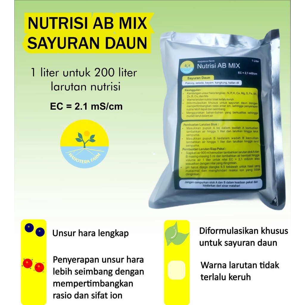 Jual Nutrisi AB MIX Sayuran Daun Pekatan 1 Liter (Untuk 200 Liter ...