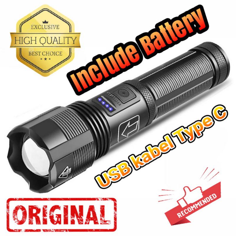 Jual Senter LED Charger Super Terang Jarak Jauh XHP70 2.0 With Battery ...