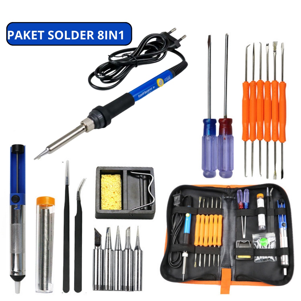 Jual Paket Solder Listrik 60 Watt Dan Aksessoris 8 in 1 /Timah/Pump/Obeng/Pengungkit | Shopee ...