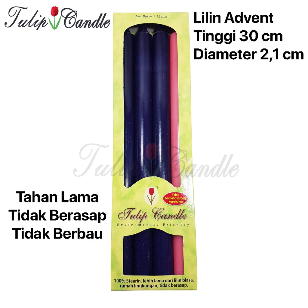 Jual Lilin Advent 30 cm x 2,1 cm Isi 4 Lilin Adven Tulip Candle Lilin ...
