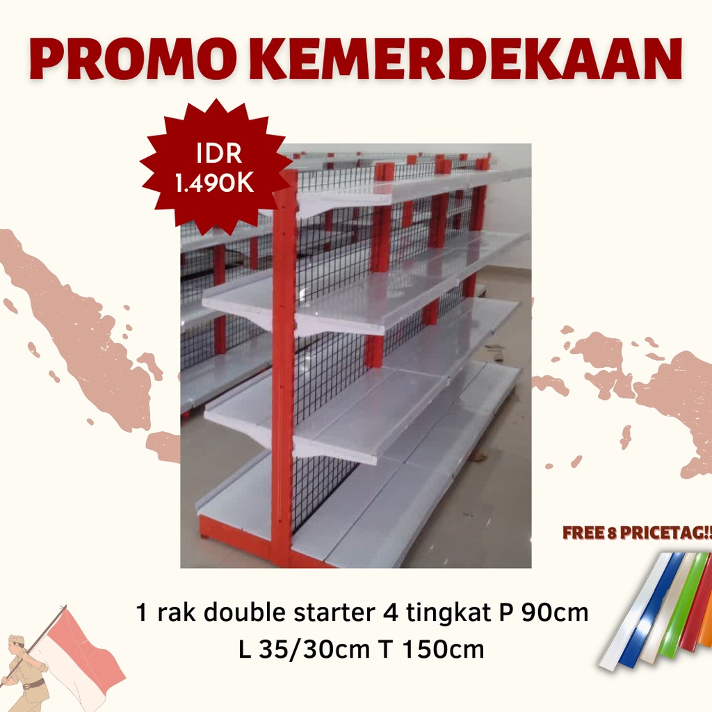 Jual PROMO RAK BESI DOUBLE MINIMARKET *free 8 pricetag/ RAK SUPERMARKET ...
