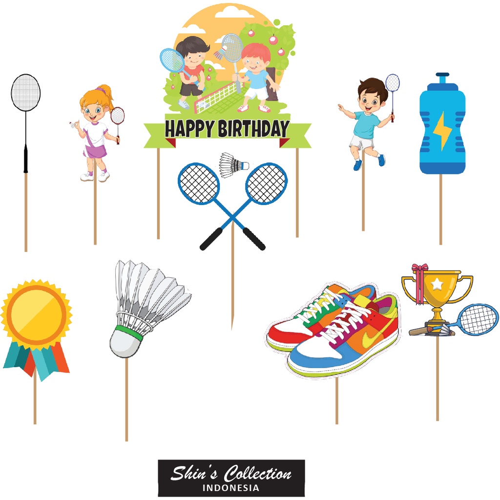 Jual Cake topper Badminton bulutangkis cartoon set isi 10 pc | Shopee ...