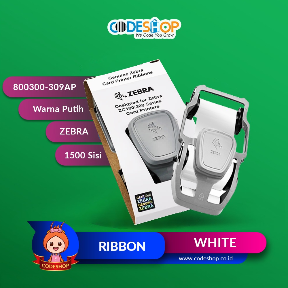 Jual Ribbon Printer Id Card ZEBRA ZC100 & ZC300 PN : 800300-309AP Tinta Putih | Shopee Indonesia