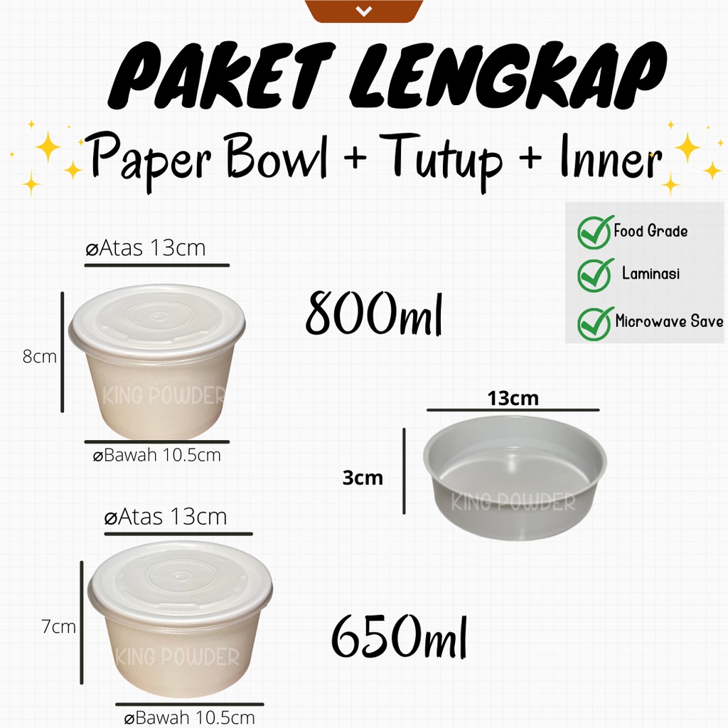 Jual PAKET paperbowl 650ml / 800ml PLUS Inner Tray isi 25pcs | Shopee ...