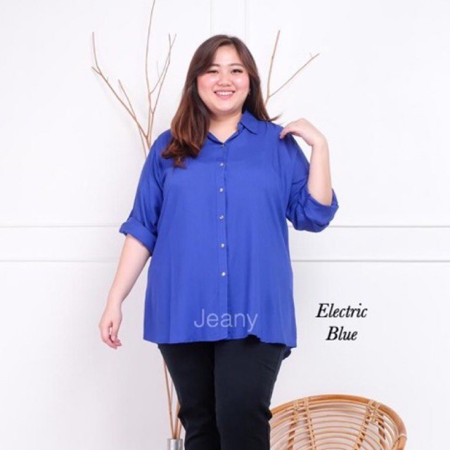 Jual Kemeja Wanita Cewek Biru Benhur Elektrik Bca Lengan Panjang ...