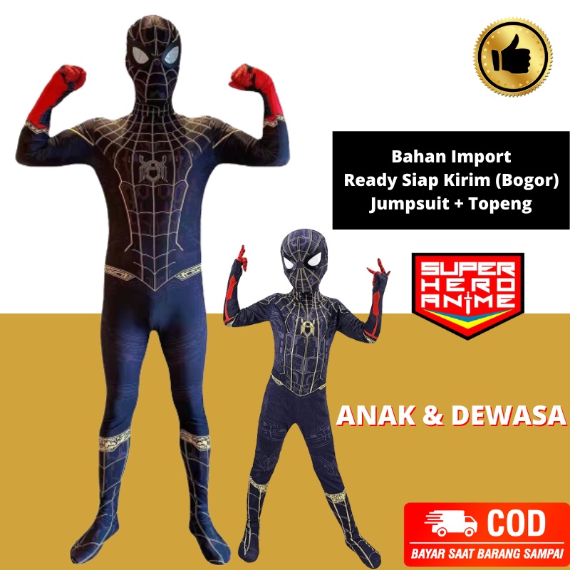 Jual Kostum Spider Man Dewasa Anak No Way Home Hitam Gold Baju Cosplay ...