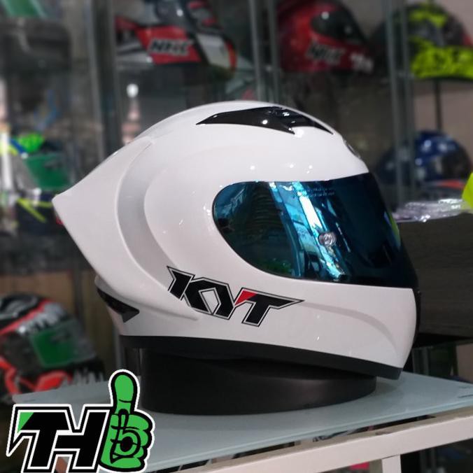 Jual HELM KYT FULLFACE KYT R10 WHITE VISOR BLUE DAN TOP SPOILER 3D GP ...