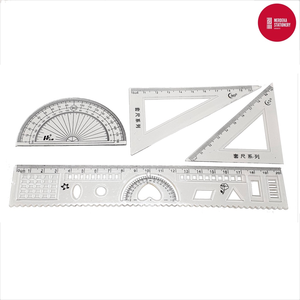 Jual Penggaris/Pengaris/Mistar/Ruler Plastik/Plastic Set +Segitiga ...