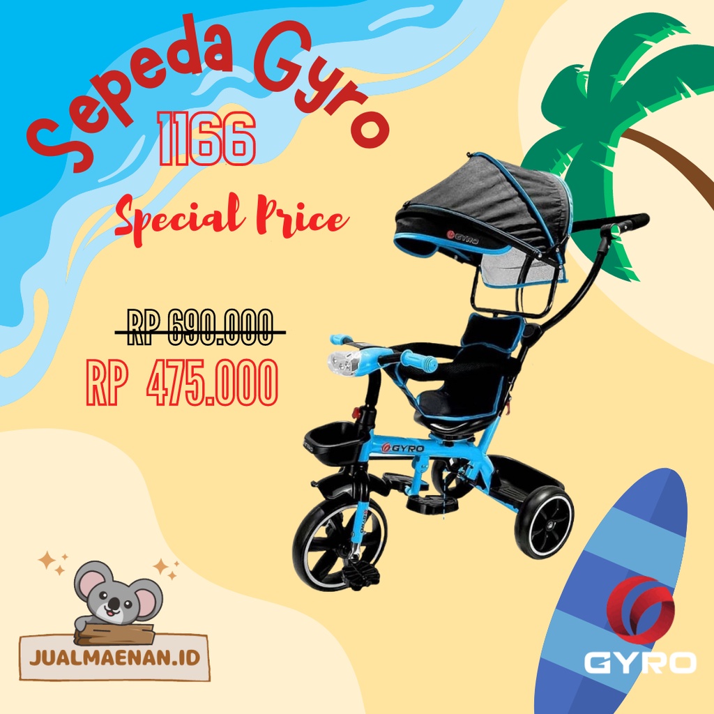 Jual Sepeda Roda Tiga Stroler Anak GYRO 1166 - Tricycle Bike Kids Keren ...