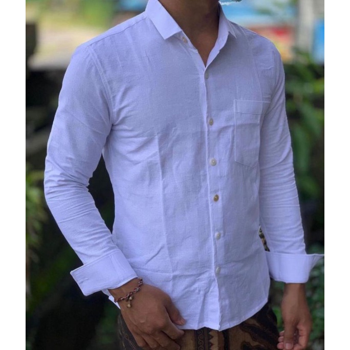 Jual KEMEJA PUTIH SEMI LINEN | Shopee Indonesia