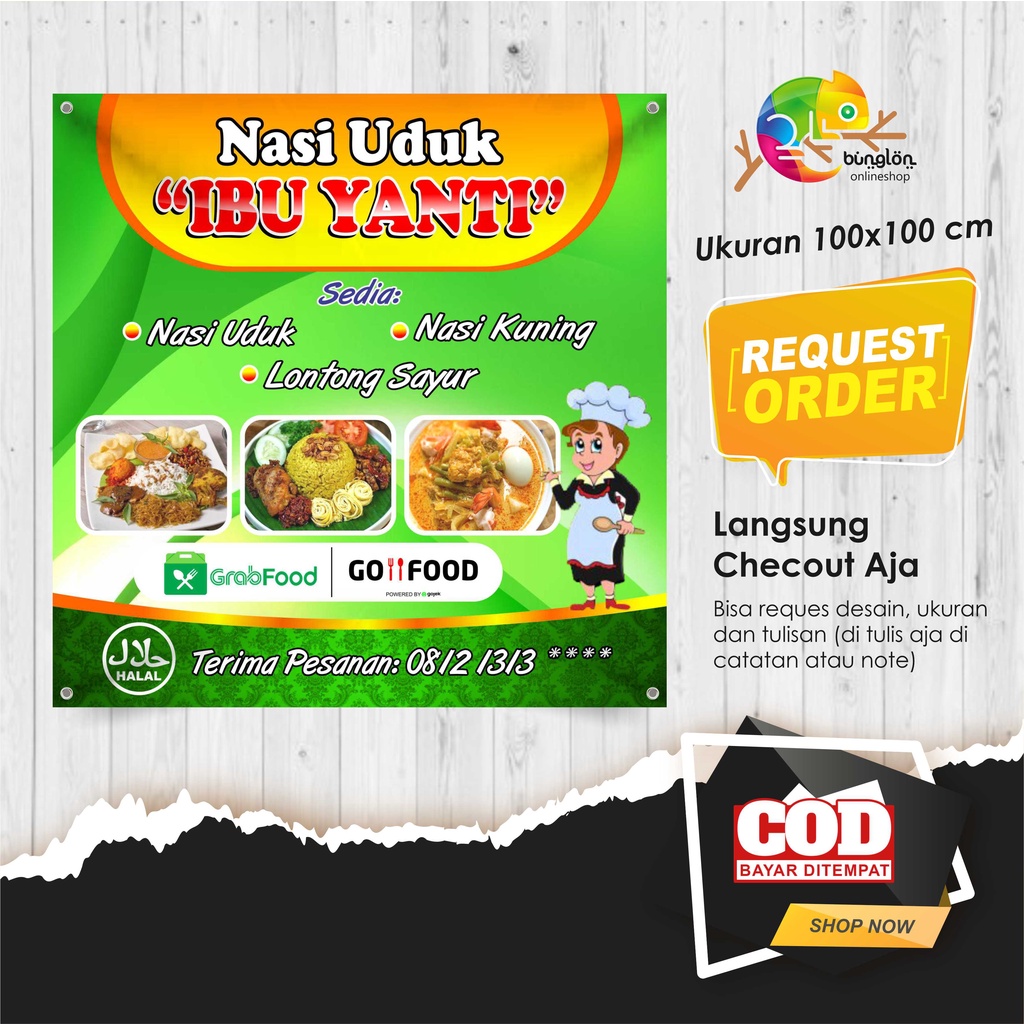 Jual Size 100x100 Cm, Spanduk Banner Nasi Uduk, Nasi Kuning, Lontong ...