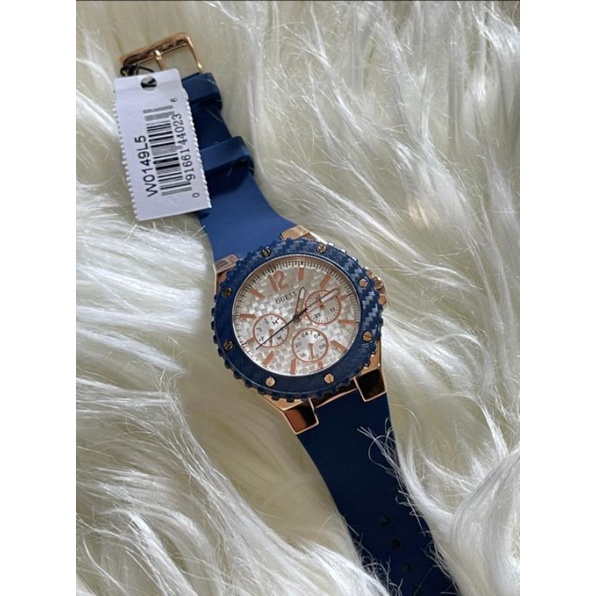 Jual Jam Tangan Wanita Guess Original W0149L5 Blue Rubber Cronograph ...