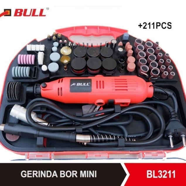 Jual BULL Mesin Mini Bor Grinder Set 211 PCS - Mini Die Grinder - Bor ...