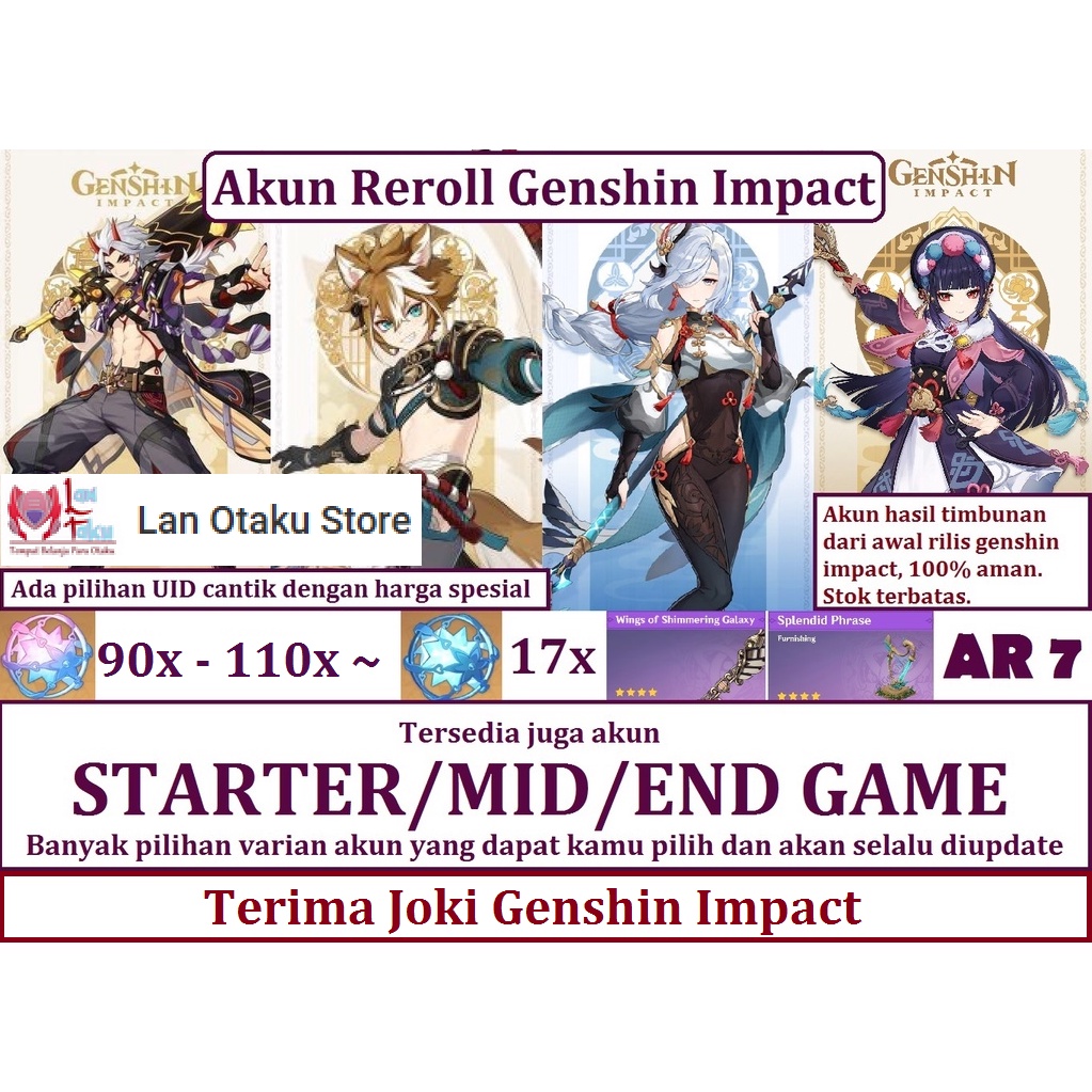 Jual Akun Genshin Impact Reroll AR7 Starter Mid End Signature Weapon ...