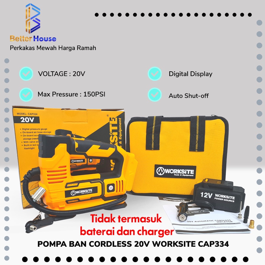 Jual Pompa Ban elektrik Pompa angin Cordless 20V WORKSITE CAP334-Unit ...