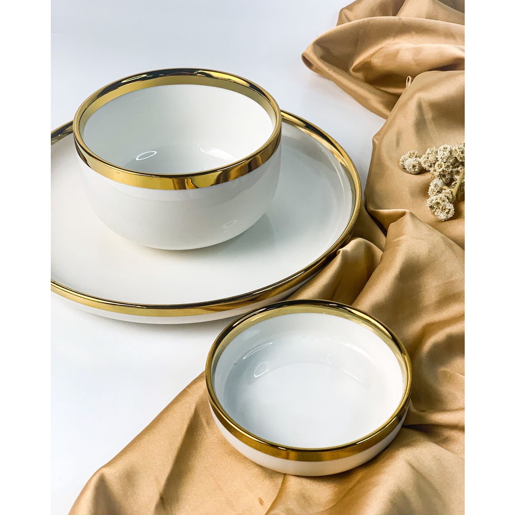 Jual ASHOME Piring Set 1 Orang Piring Makan Set Putih Gold Isi 3 Pcs ...