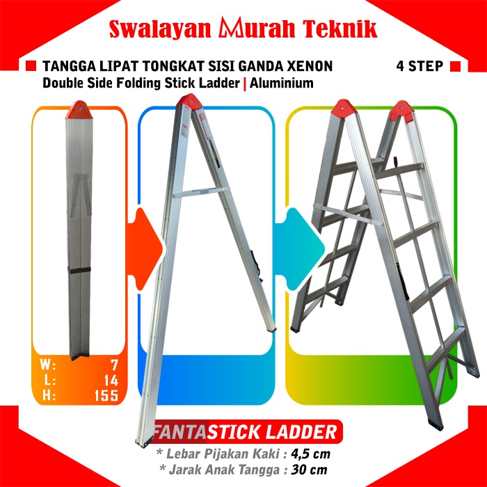Jual Tangga Lipat Tarik Aluminium Stik XENON 4S 1,5M Magic Folding ...