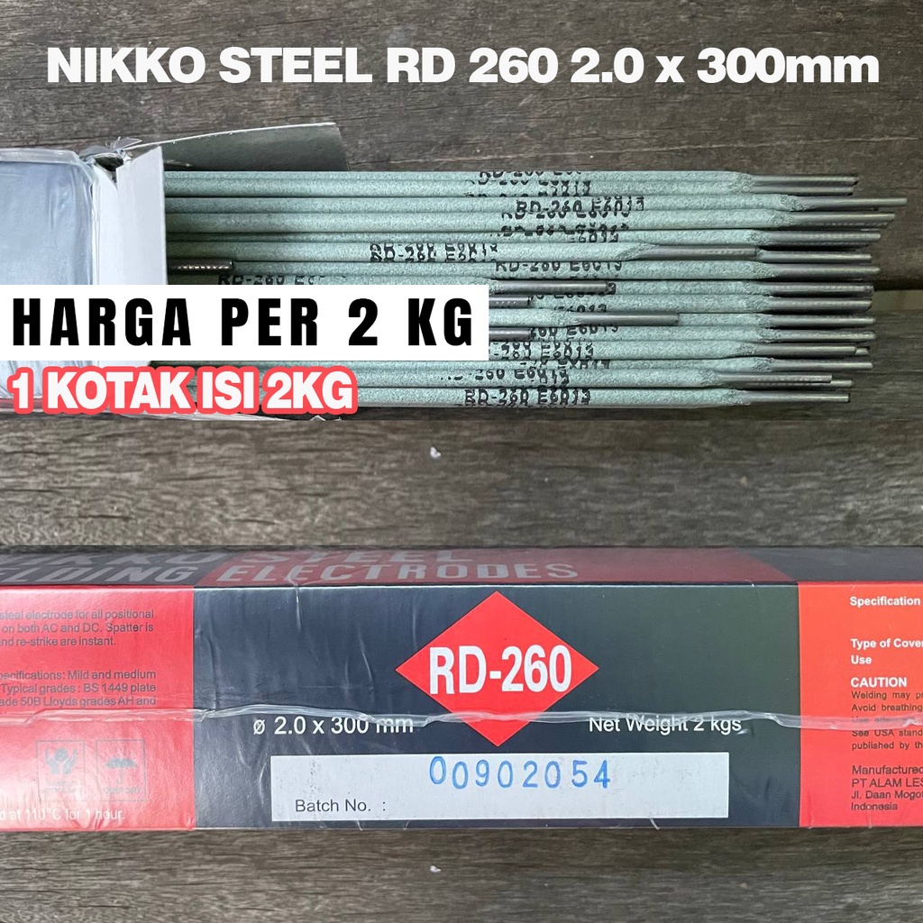 Jual KAWAT LAS NIKKO STEEL NIKO STEL RD 260 2kg 2.0x300mm Pakan Las Listrik Elektroda | Shopee ...